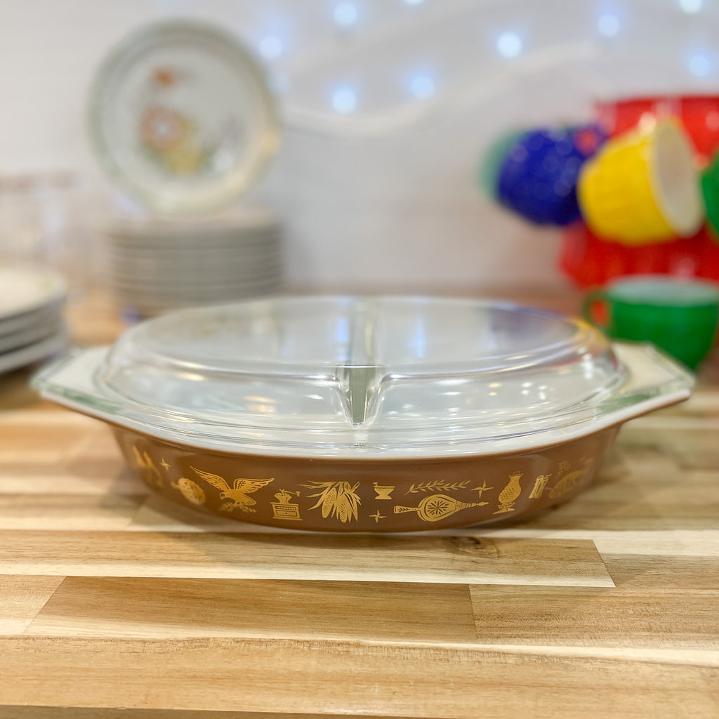 Vintage Pyrex 1960s Early American Divided Casserole Dish with Lid ...