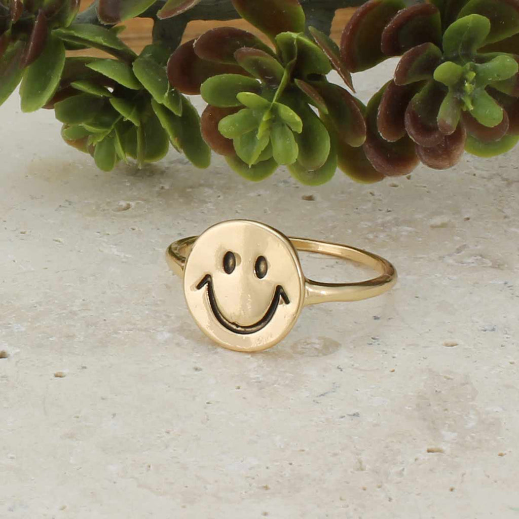 Put on a Happy Face Gold Ring – Little Hippie